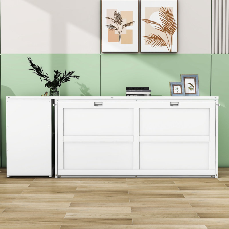 Latitude Run® Hanlee Queen Size Wood Murphy Bed with Rotable Desk and Shelves | Wayfair